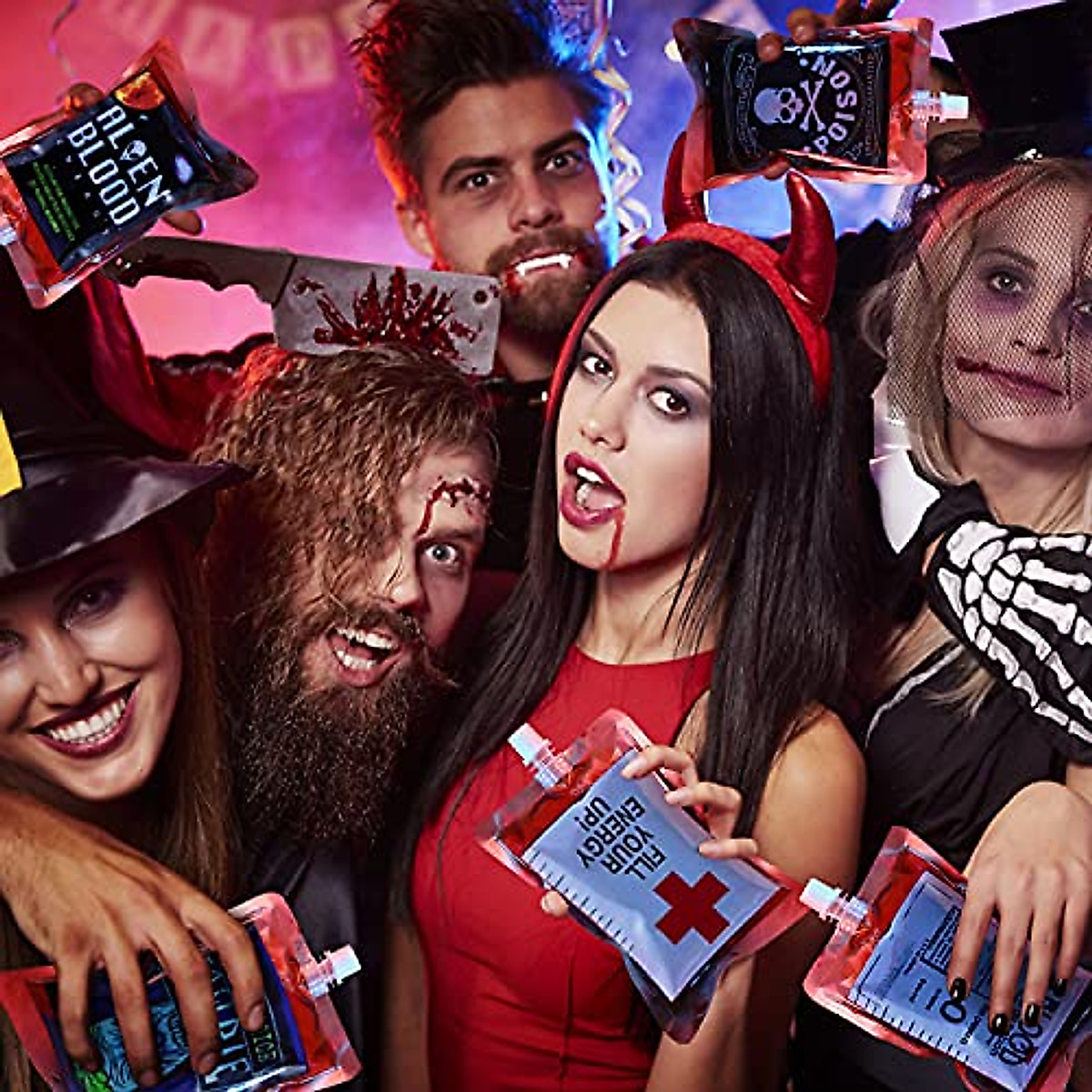 21 Packs Halloween Blood Bags for Drinks,Reusable Blood Cups Containers with Funnel Reusable Drink Container for"Blood" of Theme Parties for Drinks Halloween Zombie Vampire Party Favors Costumes Props