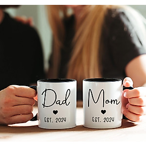 HomeBee Mom Dad Est 2024 Coffee Mug Set, New & Expecting Parents Gift for Couple, Pregnancy Announcement Gender Reveal Gift, Welcome Baby Congratulations Present, Mommy to Be First Time Daddy Cups