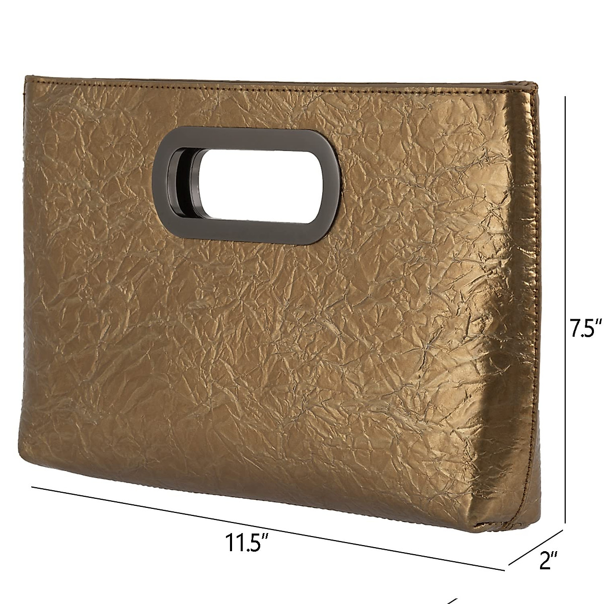 Crushed Metallic Top Handle Clutch, Bronze