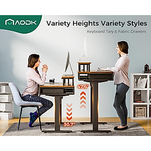 AODK Electric Standing Desk with Drawers & Keyboard Tray, 47 Inch Height Adjustable Small Gaming Desk with Power Outlets & LED Lights, Sit Stand Table with Monitor Stand for Home, Office, Rustic Brown