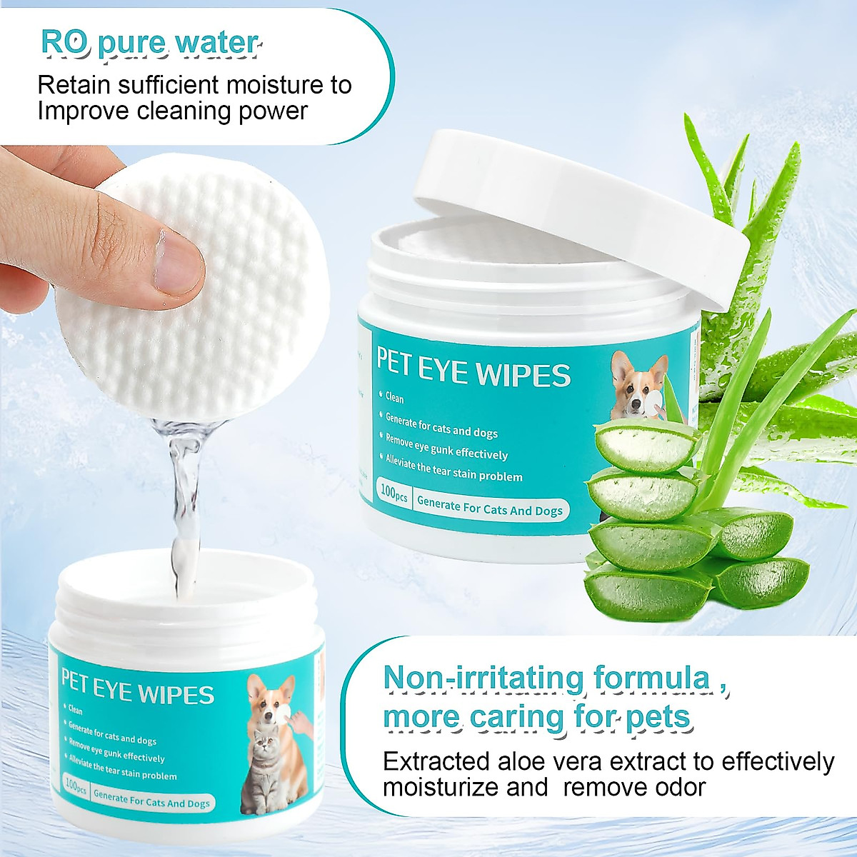 Dog Eye Wipes, 200Pcs Eye Wipes for Dogs & Cats Remove Tear Stain, Eye Debris, Mucus Secretions Discharge, Pet Gentle Care Supplies Disposable Cleaning Wipe for Eye