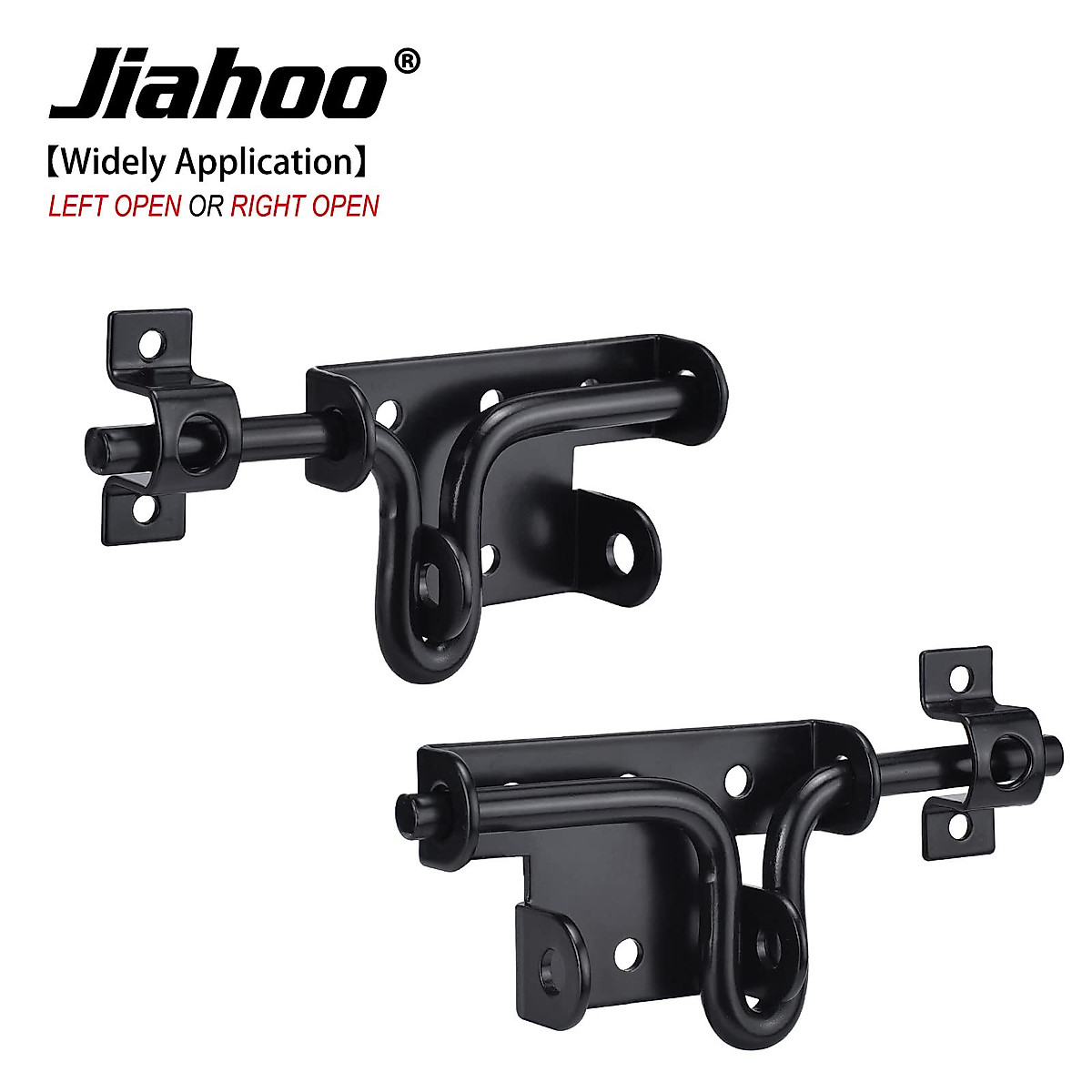 JIAHOO Slide Bolt Gate Latch, Heavy Duty Door Lock with Padlock Hole, Sliding Bolt Latch Hardware for Wooden Fence, Shed Door, PVC Fence, Barn Door, Thickened Steel, Black Finish