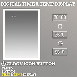 LIGMIRR Bathroom Medicine Cabinet with Lights, 20×28 Inch LED Medicine Cabinet with Mirror, Lighted Medicine Cabinet with Defogger, Dimmer, Digital Clock & Temp Display, Surface Mount