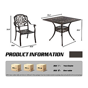 TITIMO 5-Piece Outdoor Patio Dining Set,All-Weather Cast Aluminum Furniture Conversation Set Includes 4 Chairs and 1 Square Table with Umbrella Hole for Patio Garden Deck, Blooming Flower Design