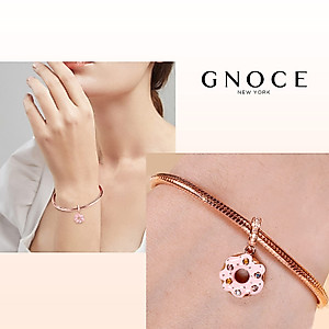 GNOCE Donut Pendant Charms for Bracelet S925 Sterling Silver 18K Rose Gold Plated Pink Doughnut Charms For Women Gilrs Jewelry Gifts Fit All Necklace