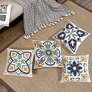 Outdoor Pillow Covers 18x18 Waterproof Outdoor Pillows for Patio Furniture Yellow and Blue Boho Outdoor Pillows Decorative Garden Cushion Couch Throw Pillows Covers Farmhouse Home Decor 