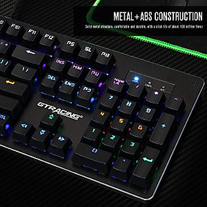 GTRACING Mechanical Keyboard, Wired Gaming Keyboard, Switch 104 Keys Rainbow Backlit Keyboard and 20 LED Lighting Effect for PC Computer Gamers (Silver)