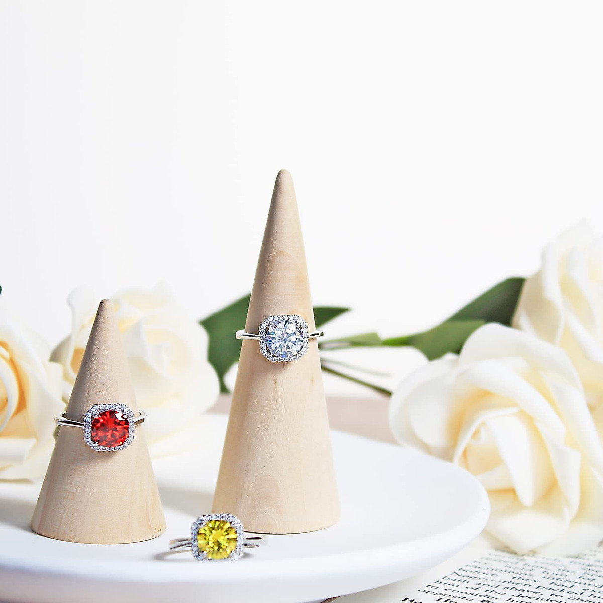 CHERUBIC Platinum Plated Sterling Silver Square Halo Ring For Women Crystal Cubic Zirconia Birthstone Rings Adjustable