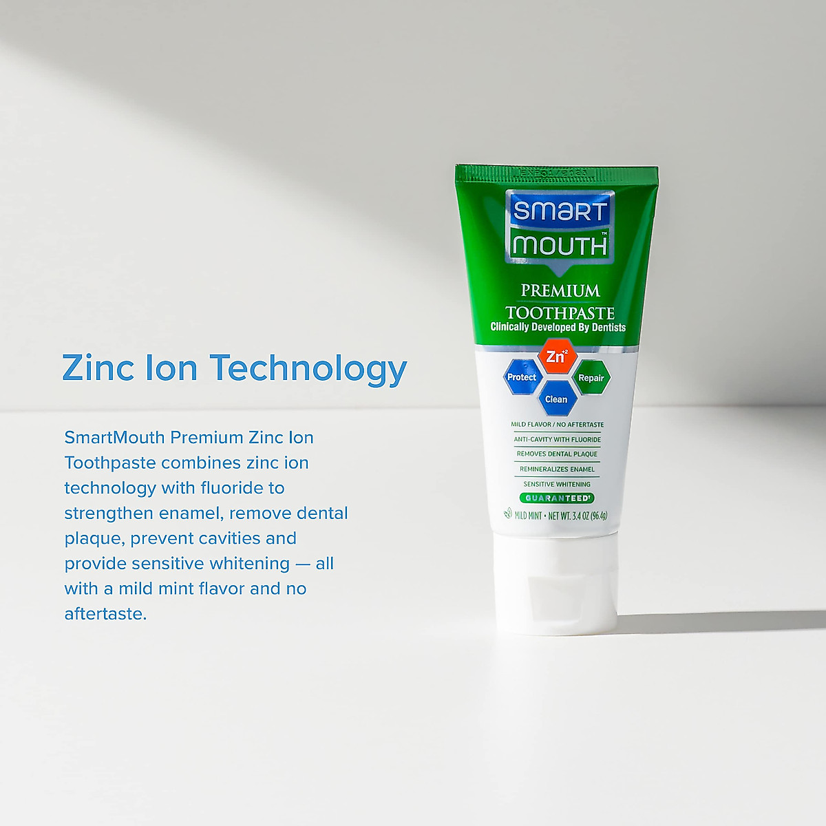 SmartMouth Premium Zinc Ion Toothpaste, Cavity, Enamel, and Plaque Help, Mild Mint, 3.4 Oz, 3 Pack