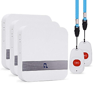 Caregiver Pager Wireless Life Alert Systems for Seniors IP55 Waterproof, Fall Alert Devices for Elderly, Panic Buttons with Necklace (2 call buttons + 3 receivers)