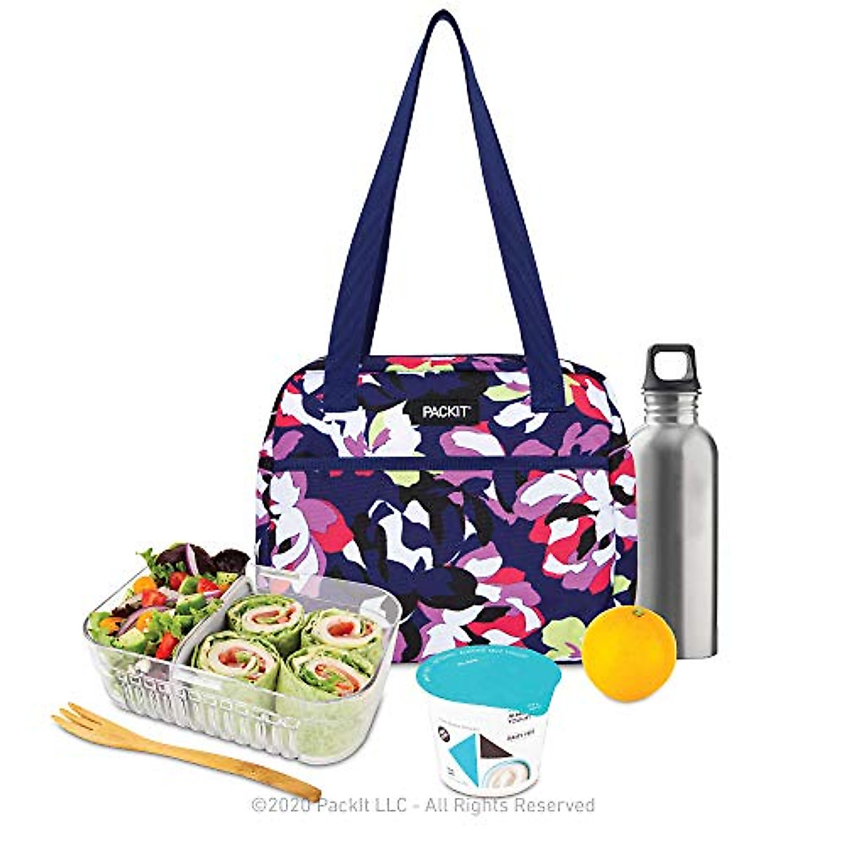 PackIt Freezable Hampton Lunch Bag with Shoulder Straps, Bright Floral