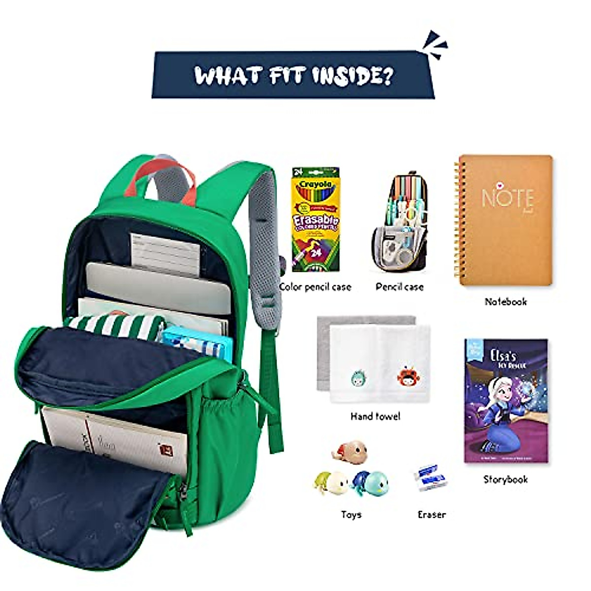 MOUNTAINTOP Kids Backpack for Boys Girls Elementary Kindergarten School Bag Lightweight Children Daypack Green