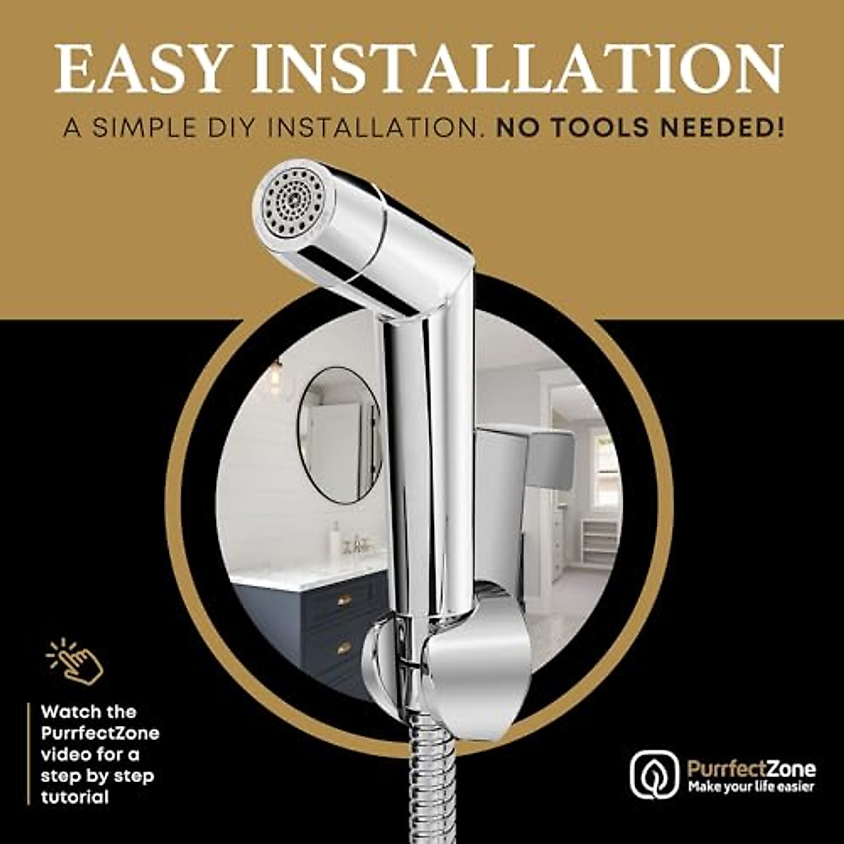 Purrfectzone Luxury Bidet Sprayer for Toilet, Handheld Bidet Sprayer Kit, Easy-to-Install Toilet Bidet Sprayer Set, Two-Mode Hand Held Bidet with Adjustable Flow, Cloth Diaper Sprayer