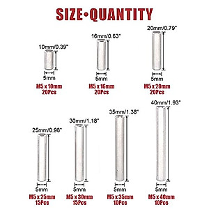 Hilitchi 110 Pcs Dowel Pin Stainless Steel Shelf Support Pin Fasten Elements Assortment Kit - Size Include 5mm x 10mm / 16mm / 20mm / 25mm / 30mm / 35mm / 40mm