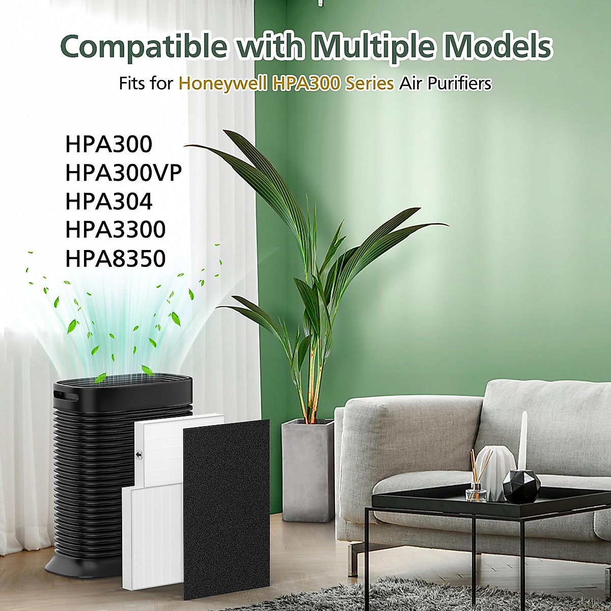 HPA300 True HEPA Filter Replacement Compatible with Honeywell Air Purifier HPA300 Series, HPA300, HPA304, HPA8350, HPA300VP, HPA3300b, HPA5300, Pack of 6 HEPA R and 8 Pre filters A HRF-AP1