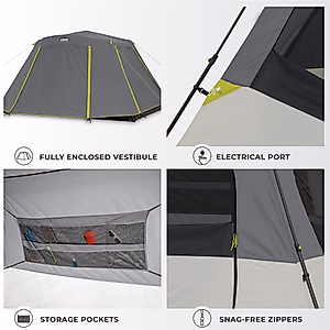 CORE 6 Person Instant Cabin Tent | Large Multi Room Tent for Family with Full Rainfly for Weather Protection and Storage for Camping Accessories | Portable Tent for Car Camping with Carry Bag