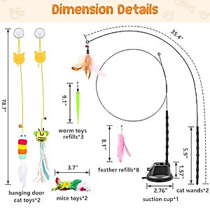 Depets Cat Wand Toy, 15 Pcs Interactive Cat Feather Toys, Cat Teaser Toy for Indoor Cats Self Play, 2 Play Modes Cat Toys Wand, Reusable Suction Cup Cat Toys for Indoor Cats Kittens Play Exercise