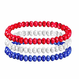 IDesign 2 Set USA American Flag Bracelet Set For Women Mens Red Blue White Beads Stretch Bracelet Set Patriotic 4th Of July Independence Day Gift Pack Of 2 (Beads Bracelet)