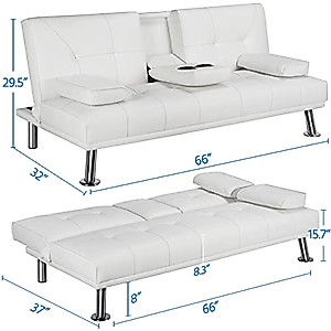 Topeakmart Adjustable Faux Leather Sofa Futon Modern Sofa Bed Convertible Sofa Couch Sleeper with Armrest Recliner Couch Home Furniture White