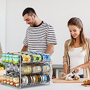 Bextsrack Can Rack Organizer for Pantry, Stackable Can Storage Holder with Side Basket Holds Up to 42 Cans for Kitchen Pantry Cabinet - Silver
