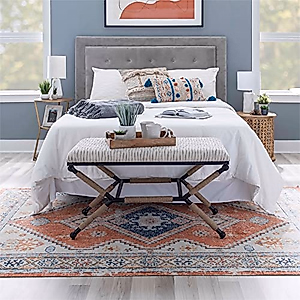 Linon Anna Campaign Accent Bench Metal Legs with Rope Detail in Cream Stripe