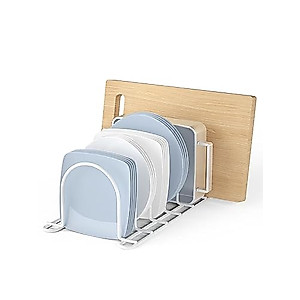 JAQ Pot Lids Holder, 10.5" Kitchenware Dividers Organizer for Plates, Pans, Cutting Boards, Muffin Tins, Baking Sheets in Cabinets Shelf Countertop Pantry (2-Pack, White)