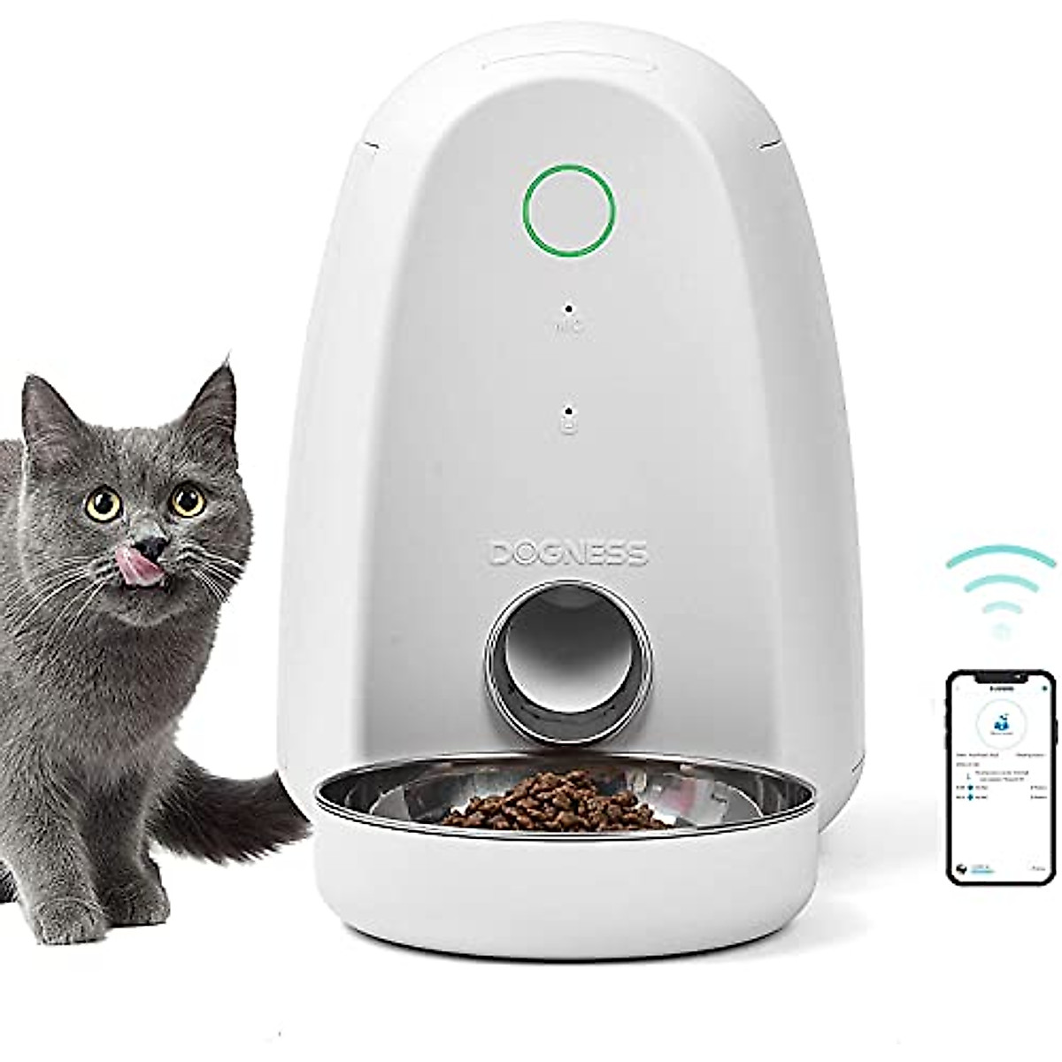 DOGNESS Smart Feed Automatic Cat Feeder, Wi-Fi Enabled Pet Feeder for Cat and Small Dog, Smartphone App for iOS and Android, Portion Control, Fresh Lock System Auto Food Dispenser