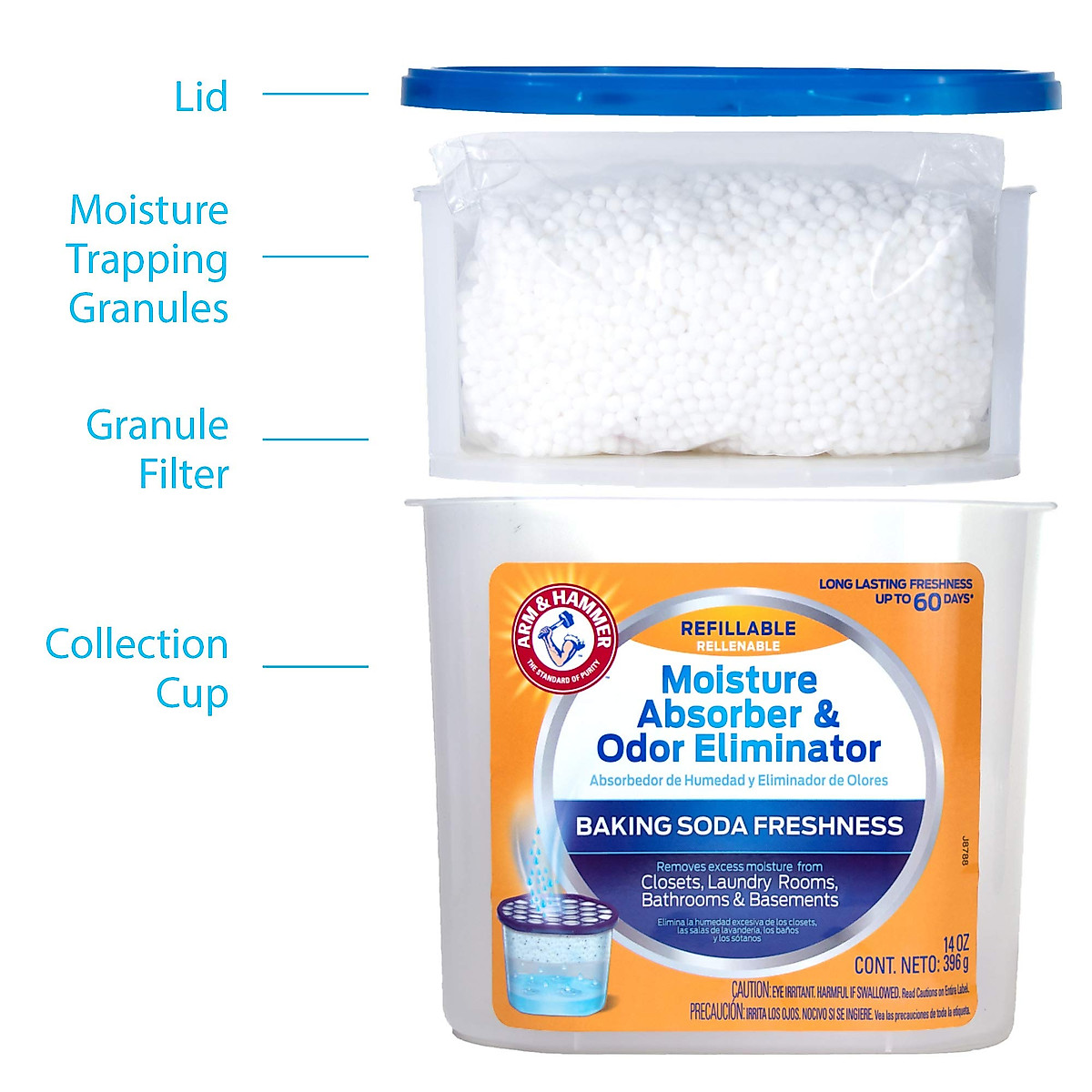 Arm & Hammer AH Refillable Tub 2 Amazon Moisture Absorber, 14 oz (2 Pack), White,Blue, 28 Oz