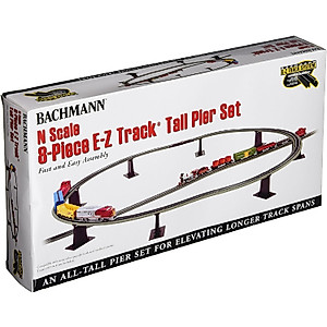 Bachmann Trains - Snap-Fit E-Z TRACK 8 PC. E-Z TRACK TALL PIER SET - NICKEL SILVER Rail With Grey Roadbed - N Scale