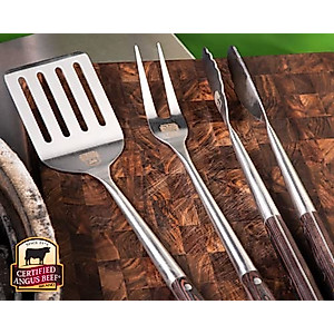 Certified Angus Beef Premium Grilling Set - 5 Piece Heavy Duty Stainless Steel Grill Tool Set with Pakkawood Handles for BBQ Accessories, Tailgating, and Smoker Accessories