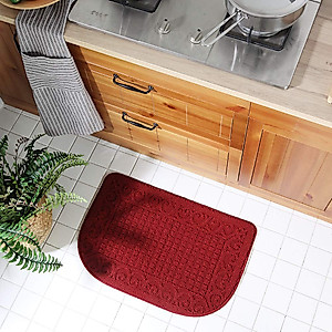 COSY HOMEER 27X18 Inch Anti Fatigue Kitchen Rug Mats are Made of 100% Polypropylene Half Round Rug Cushion Specialized in Anti Slippery and Machine Washable,Burgundy (2 pcs)