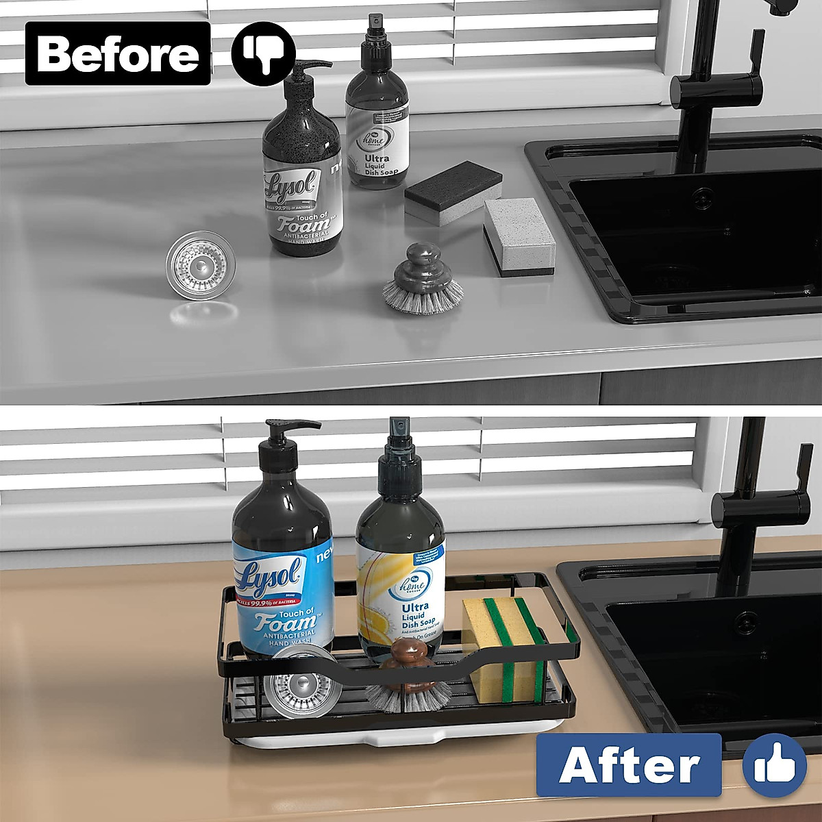 Maifan Sink Caddy Sponge Holder for Kitchen Sink, Large Kitchen Sponge Sink Caddy Organizer, 304 Stainless Steel Dish Soap Caddy Sink Tray Rack for Countertop Storage