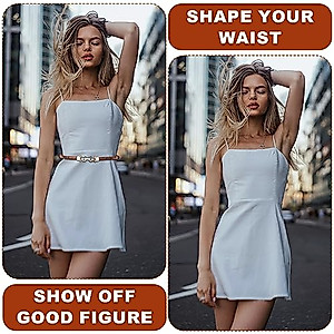 2pcs Skinny Waist Belt for Women, Adjustable Thin Waist Belts Stylish Leather Belt with Gold Buckle Skinny Leather Belt Women Skinny Belt for Shirts Dress (Black, Brown)