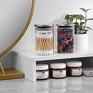 Heagoale 2 Pack Apothecary Jars with Lids Glass Qtip Dispenser Holder Bathroom Vanity Organizer 10 oz Clear Cotton Ball Storage Containers for Cotton Swab, Cotton Round, Floss Pick, Hair Accessories