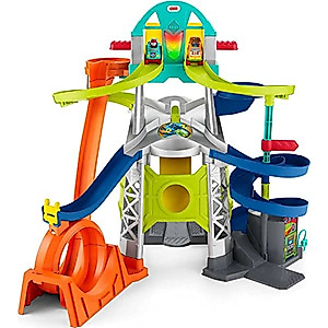 Fisher-Price Little People Toddler Playset Launch & Loop Raceway Race Track with Lights Sounds & 2 Toy Cars for Ages 18+ Months