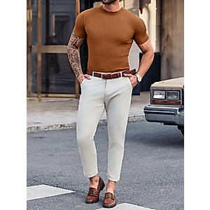 Mens Casual Slim Fit Basic Tops Short Sleeve Shirt Turtleneck T Shirts Rib Knitted Stretch Pullover Sweater