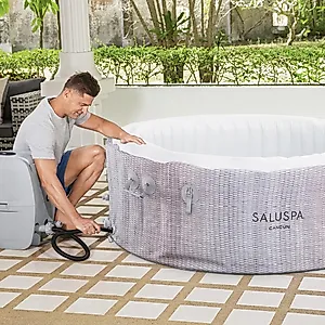 Bestway SaluSpa Cancun 71" x 26" Inflatable Hot Tub Round Portable Outdoor Spa with 120 AirJets and EnergySense Energy Saving Cover, Grey