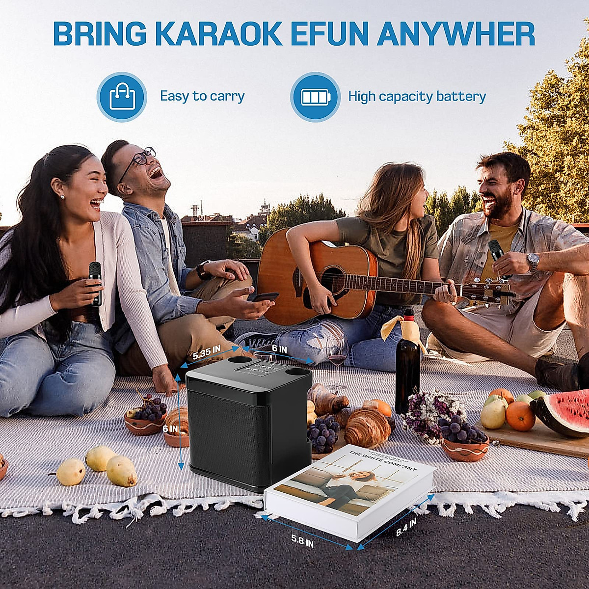 Wireless Karaoke Machine with 2 Microphones - Multifunctional Portable Mini Karaoke Machine, Karaoke Speaker Supports Bluetooth/USB/Aux/TF for Kids, Adults, Family, Party, Gift (Black)