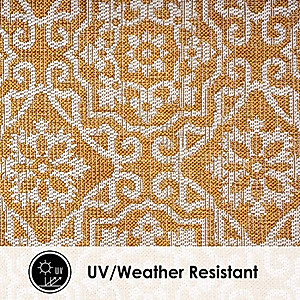 Nicole Miller New York Patio Country Danica Transitional Geometric Indoor/Outdoor Area Rug, Yellow/White, 7'9"x10'2"