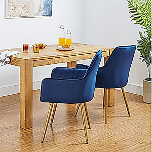 CangLong Furniture Modern Living Dining Room Accent Arm Chairs Club Guest with Gold Metal Legs, Set of 2, Navy Blue