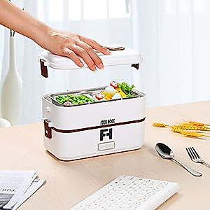 Focs Hoek Electric Lunch Box, Portable Heating Electric Lunch Box, 0.8L/110V With Spoon and Fork Insulation Bag, Suitable for Home School Office Workplace Travel(ONLY THE WALL PLUG) (White)