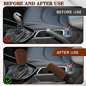 Zufoty 2 Pack Car Gear Shift Knob Cover & Handbrake Cover, Automotive Anti-Slip Breathable Comfortable Handbrake Gear Shift Protector, Universal Vehicle Interior Accessories Fit for Car SUV Truck, Brown