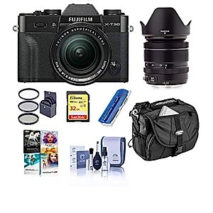 Fujifilm X-T30 Mirrorless Camera with XF 18-55mm f/2.8-4 R LM OIS Lens - Black - Bundle with Camera Case, 32GB U3 SDHC Card, Cleaning Kit, Card Reader, 58mm Filter Kit, PC Software Package