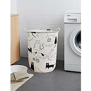 LEELI Laundry Hamper with Handles Collapsible Canvas Laundry Basket,Waterproof Storage Basket Home Organizer for Nursery,Clothes,Toys,Baby Hamper19.7×15.7(kitty)