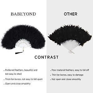 BABEYOND Roaring 20s Vintage Style Peacock & Black Marabou Feather Fan Flapper Accessories for Costume Halloween Dancing Party Tea Party Variety Show (Dark Green-White Rib)