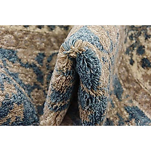 Unique Loom Salzburg Collection Classic Traditional Design Oriental Inspired with Intricate Border Area Rug, 4 ft, Blue/Beige