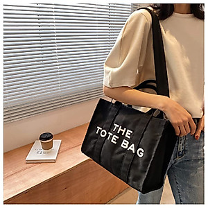 Tote Bag Women Canvas Tote Bags With Zipper Canvas Tote Bags Crossbody Bag for Office, Travel, School (Black)