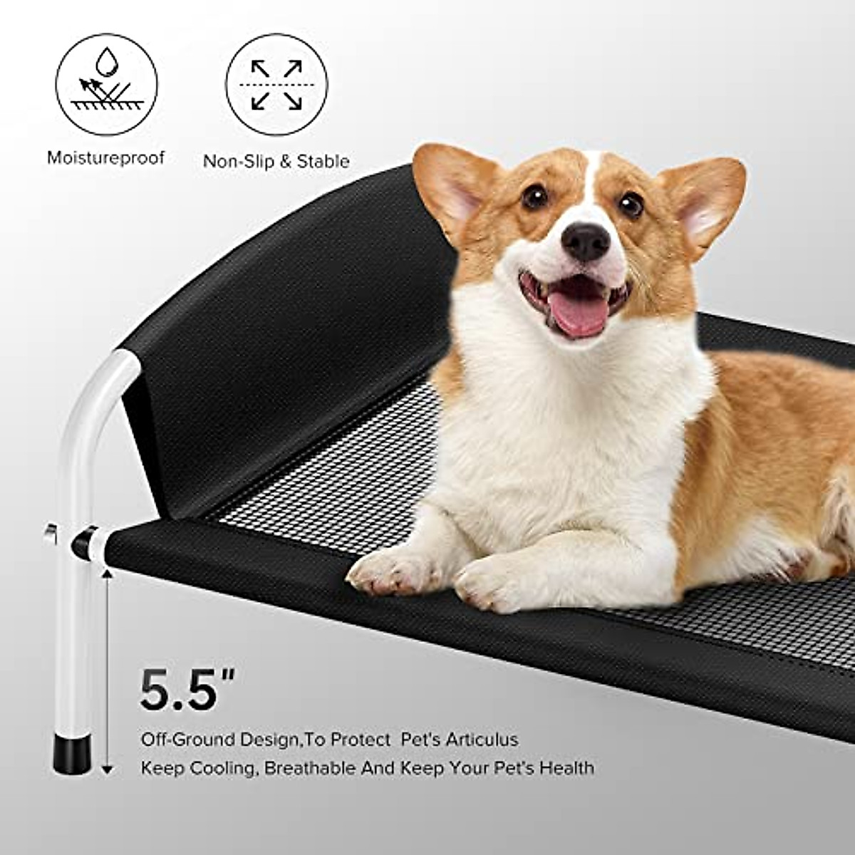 Cooling Elevated Dog Bed, Raised Dog Bed for Medium Size Dog, Chew Proof Dog Cot with No-Slip Feet, Washable Breathable Mesh, Easy Clean, Portable, for Indoor or Outdoor Black