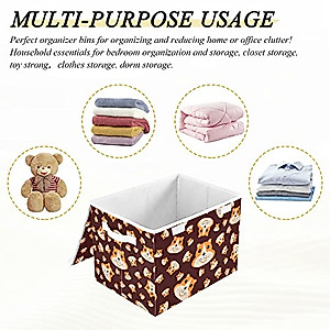innewgogo Cute Fox Storage Bins with Lids for Organizing Large Collapsible Storage Bins with Handles Oxford Cloth Storage Cube Box for Car