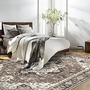 Washable Living Room Runner Rug - 8x10 Large Bedroom Rug Distressed Oriental Non-Slip Non-Shedding Print Floor Carpet for Dining Room Kitchen (Beige, 8 x 10)